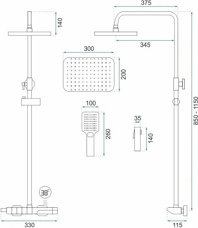 Rea Rob, sprchový set s termostatickou baterií a bidetovou sprškou, černá matná REA-P6627