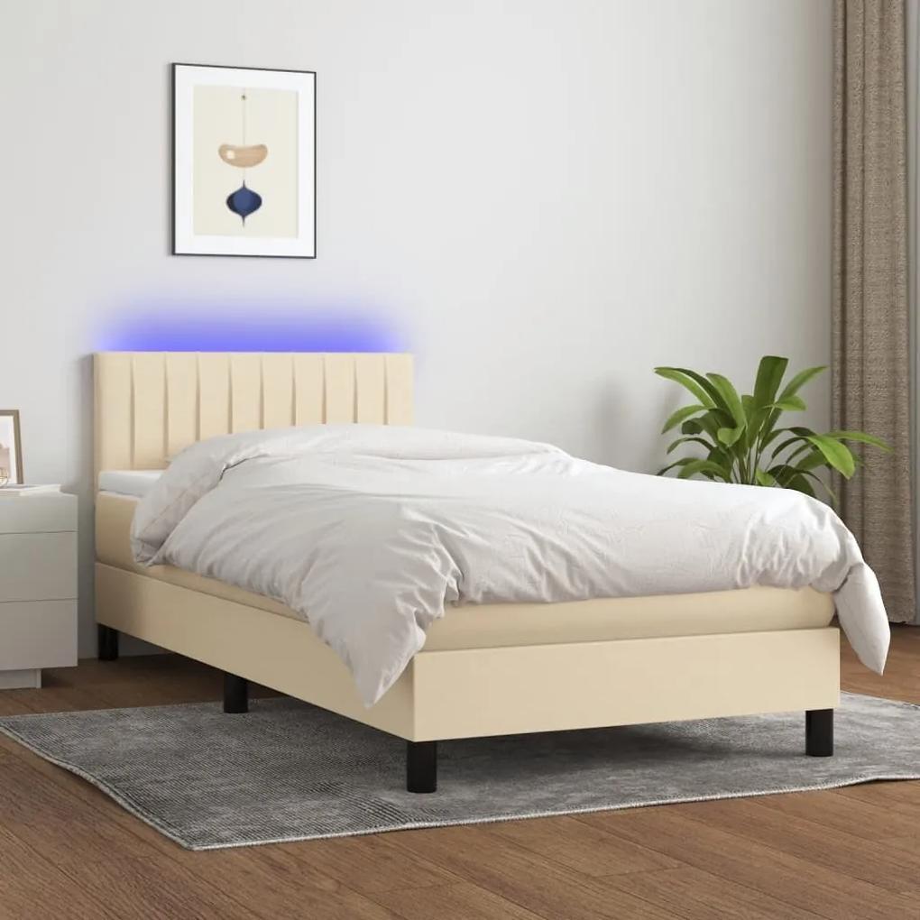 vidaXL Box spring postel s matrací a LED 90x200 cm textil [3133288] Barva: krémová