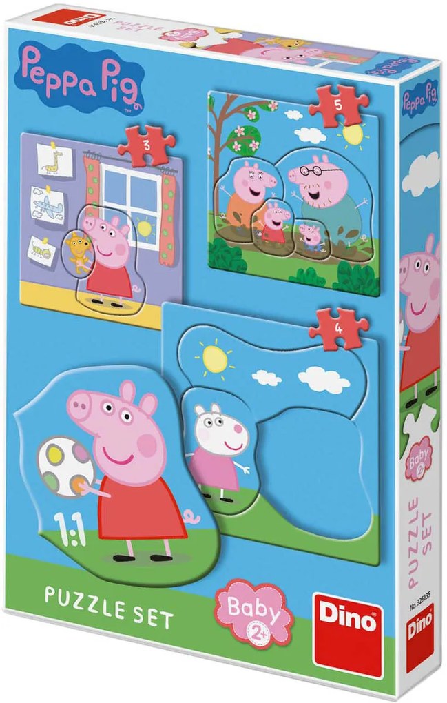 DINO Baby puzzle 12 dílků Peppa Pig Rodina 18x18cm skládačka 3v1 velké dílky dn325135