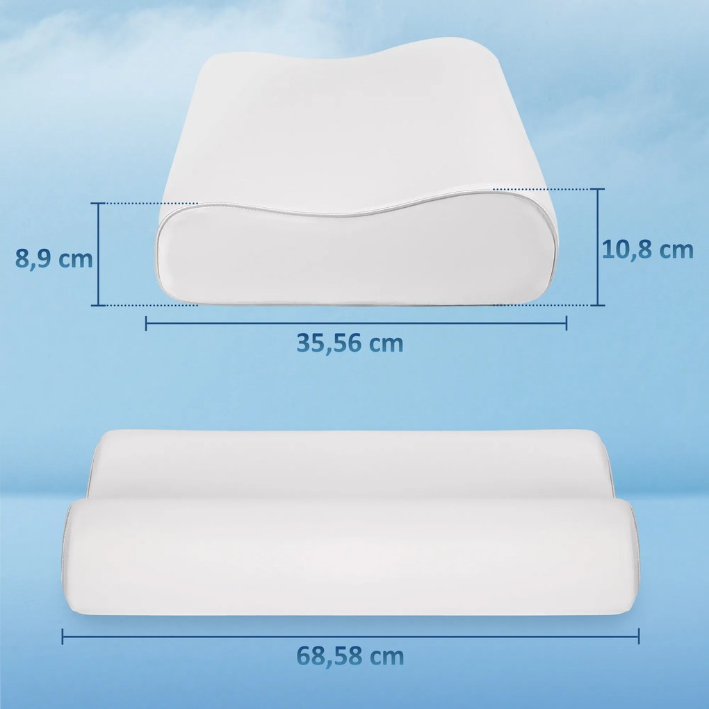 HOMCOM viskoelastický polštář na krk a hlavu s ergonomickým designem s dvojitou výškou pro spáče na boku a na zádech