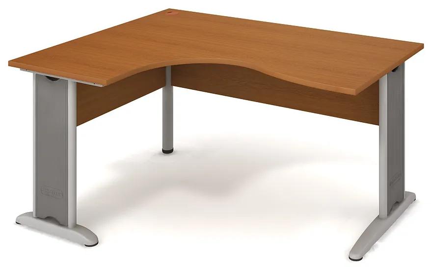 Stůl ergo vlna pravý 160×120/80 cm - Hobis Cross CE 2005 P Dekor stolové desky: třešeň, Dekor lamino podnože: třešeň, Barva nohou: Stříbrná