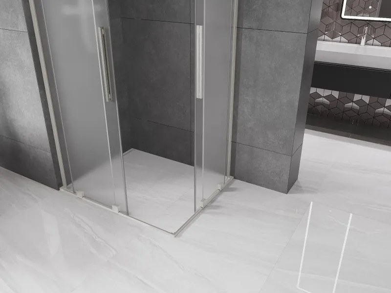 Mexen Velar L Duo, sprchový kout s posuvnými dveřmi 100 x 90 cm, 8mm sklo námraza, broušená ocel, 871-100-090-02-33-97
