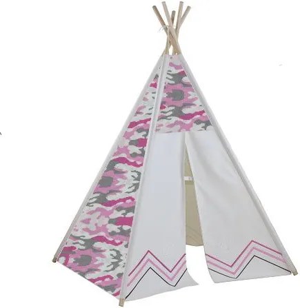 Dětské teepee  Růžový maskáč a malovaný cik cak impregnovaný