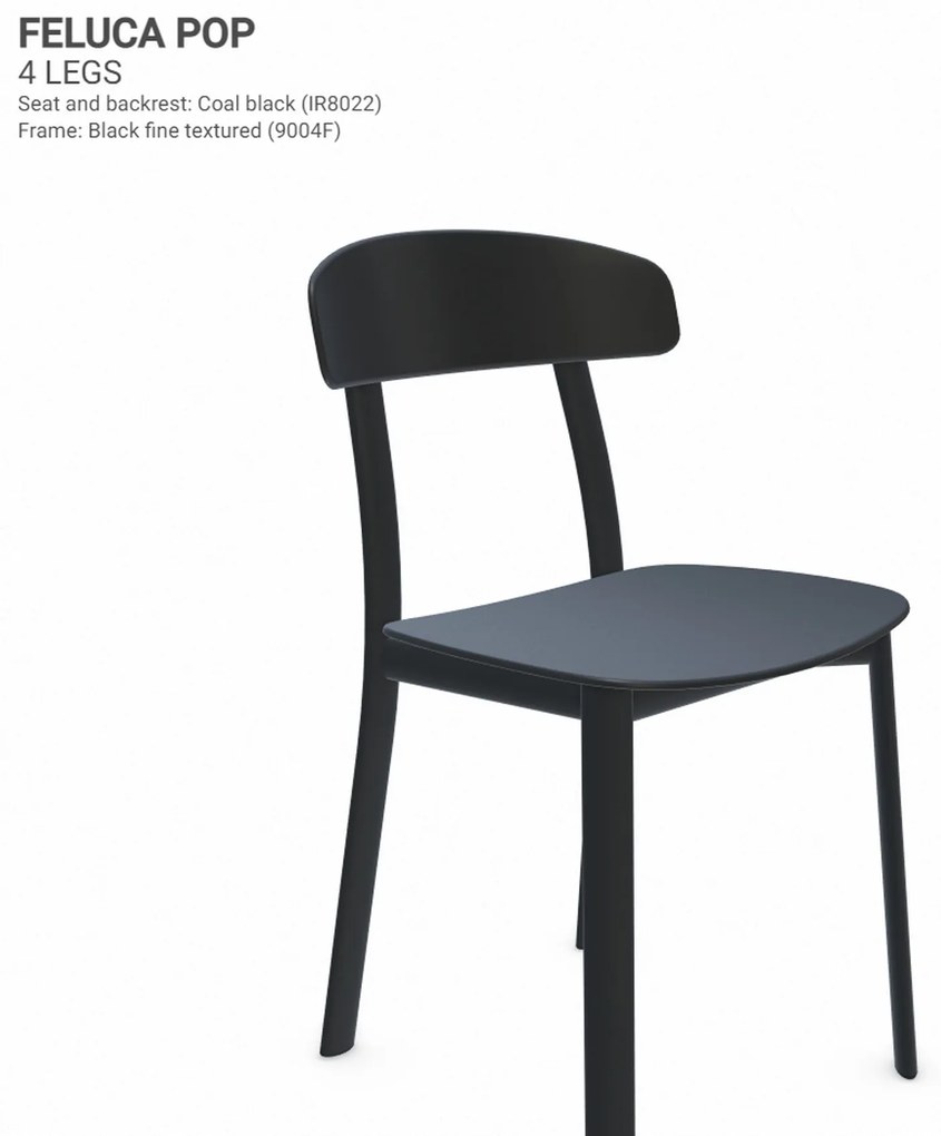 Židle Feluca Pop Barva kovové konstrukce: Black ﬁne textured 9004F, Barva sedáku a opěradla z recyklovaného plastu: Coal black IR8022