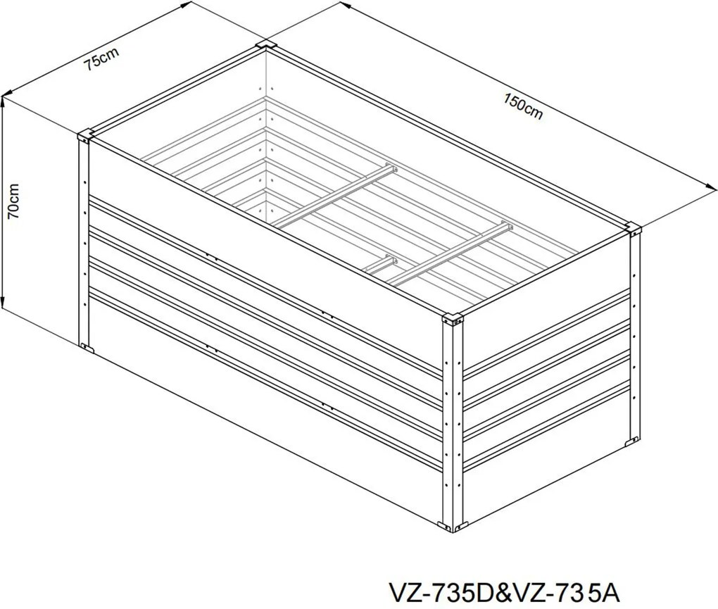 Vyvýšený zahradní záhon BestBerg VZ-735A / 735 l / 150 x 70 x 70 cm / šedá