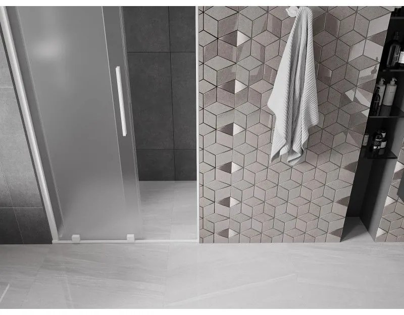 Mexen Velar, posuvné sprchové dveře do otvoru 100 cm, 8mm sklo námraza, bílá matná, 871-100-000-31-20