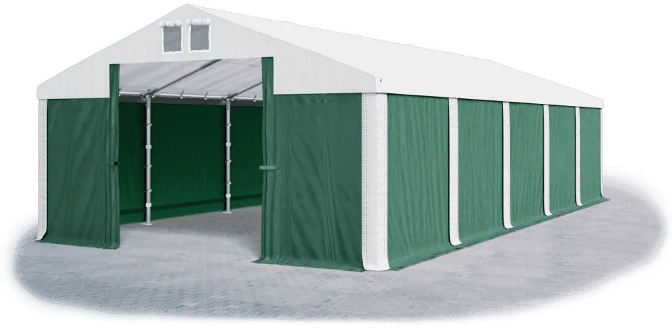 Garážový stan 8x8x4m střecha PVC 560g/m2 boky PVC 500g/m2 konstrukce ZIMA Bílá Zelená Bílé