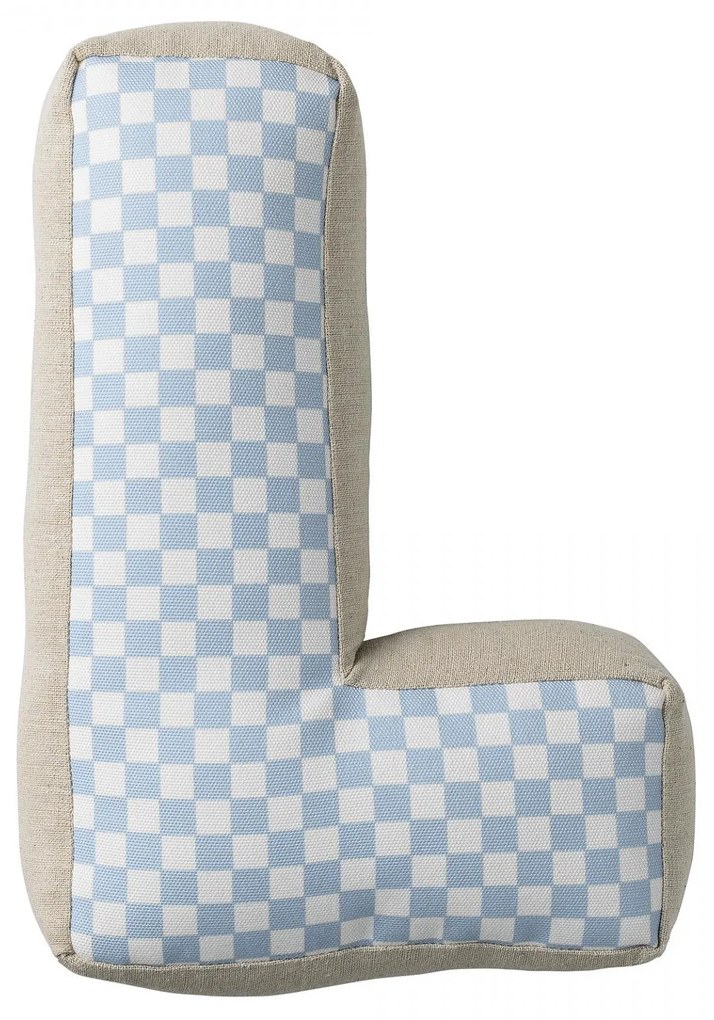 Bloomingville Dětský polštářek Checked ve tvaru písmene L, modrá barva, béžová barva, textil