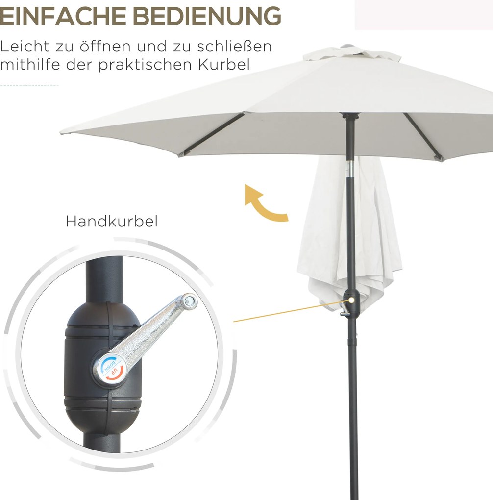 Outsunny Hliníkový Zahradní Slunečník Ø260x235 cm Sklopný Zahradní Parasol s Kličkou a 6 Kovovými Tyčemi pro Venkovní Terasu a Balkon Krémový