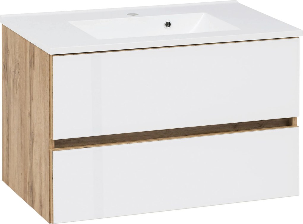 XXXLutz SKŘÍŇKA S UMYVADLEM, bílá, barvy dubu, 80 cm Held - Online Only koupelnové skříňky - 000307010415