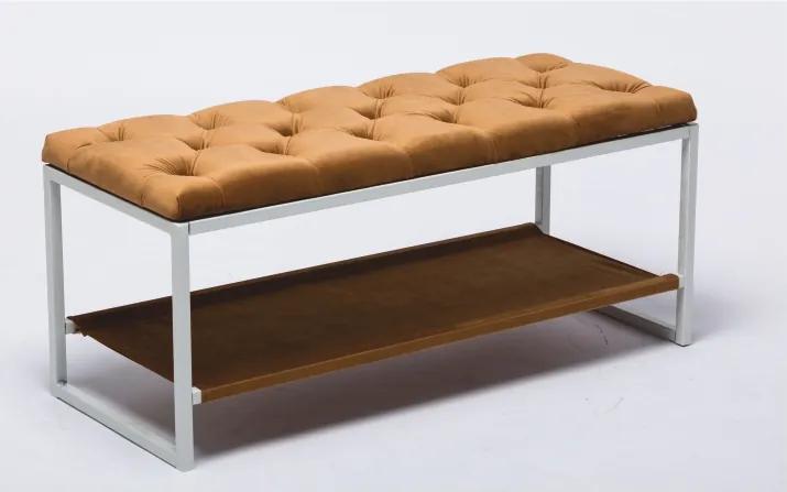 Designová lavice, bílý kov / béžová látka 6, Vikar