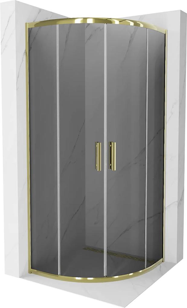 Mexen Rio, čtvrtkruhový sprchový kout 70(dveře)x70(dveře)x190 cm, 5mm šedé sklo, zlatý profil, 863-070-070-50-40