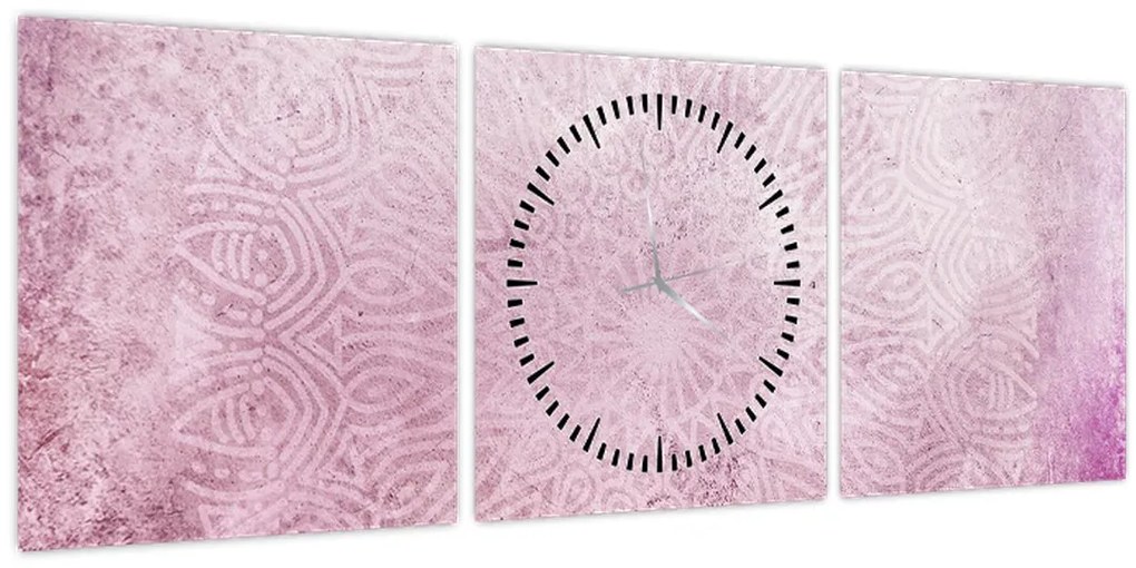 Obraz - Mandala v růžové zdi (s hodinami) (90x30 cm)