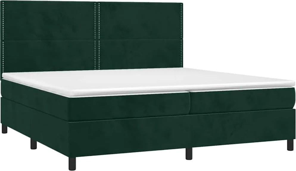Box spring postel s matrací a LED tmavě zelená 200x200 cm samet 3136086