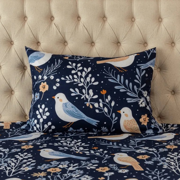 Povlak na polštář z mikrovlákna DENIM BIRDS 50x70 cm, modrý