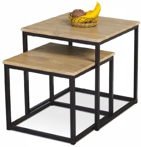 Odkládací stolky 2ks MDF divoký dub kov černý lak AF-076 OAK