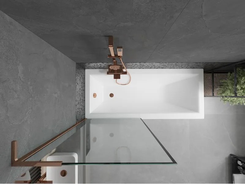 Mexen Next L, 1-křídlová vanová zástěna 80 x 150 cm, 6mm čiré sklo-černý vzor, ​​růžové zlato profil, 895-080-000-03-70-60