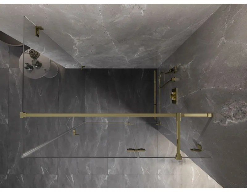 Mexen Lunar T, pravostranný výklopný sprchový kout 125 x 70 cm, 8mm čiré sklo, zlatý profil, 834T-125-070-50-00-P