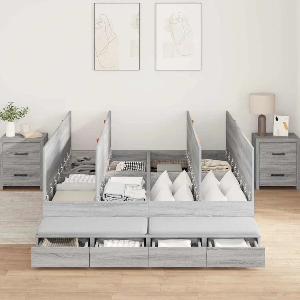 Rám postele s úložným prostorem se zásuvkou Šedá Sonoma 140 cm 3335642