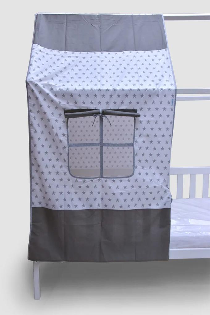 Vingo Dětská domečková postel bílá včetně matrace a roštu, 80 x 160 cm Barva: postel s látkou s oknem