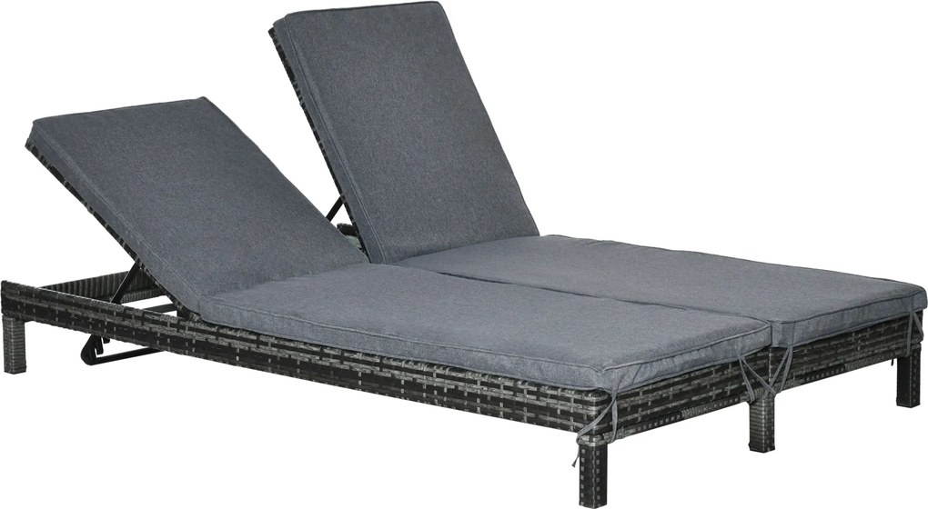 Outsunny polyratanové lehátko zahradní lehátko pro 2 osoby relaxační lehátko 5-stupňové opěradlo kov & PE ratan 196x120x28cm pro zahradu a terasu | A…