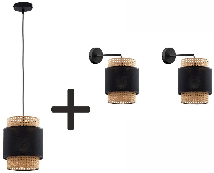 TK LIGHTING Sada osvětlení - BOHO, sestava č. 5, černá/slámová