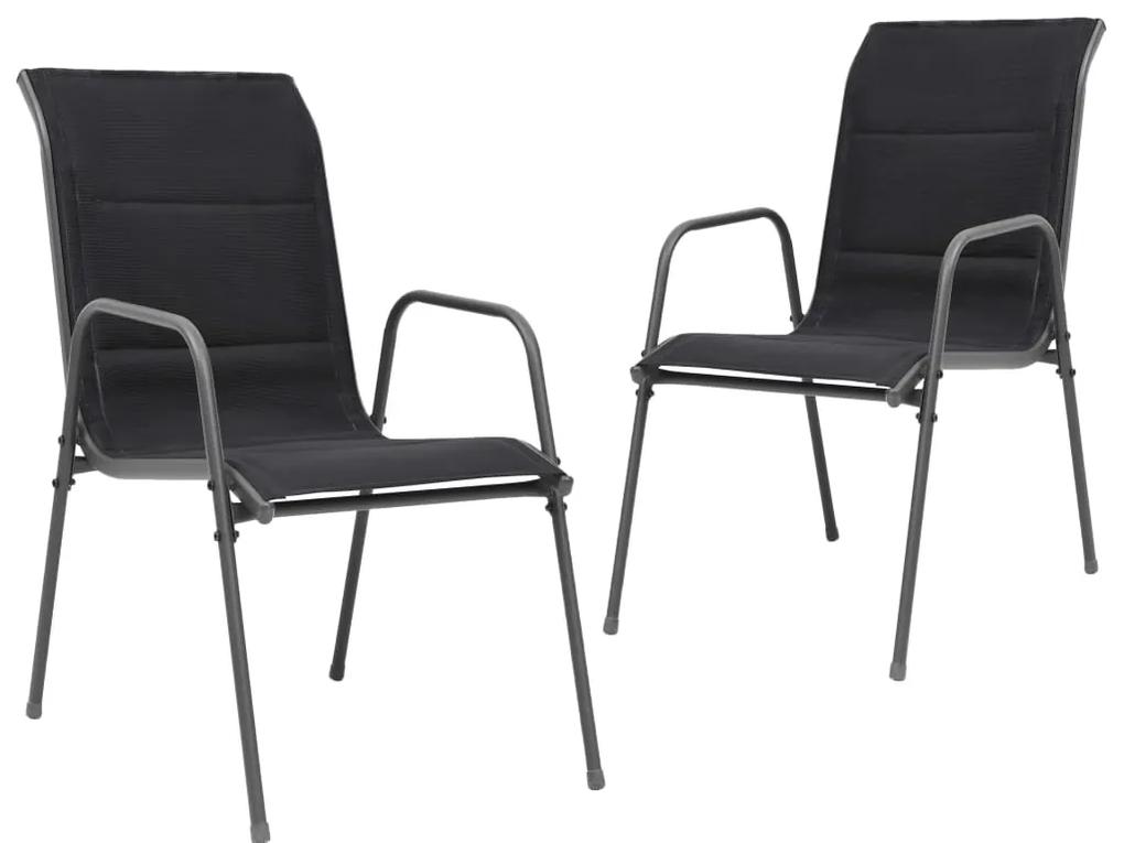 313072 vidaXL Stohovatelné zahradní židle 2 ks ocel a textilen černé