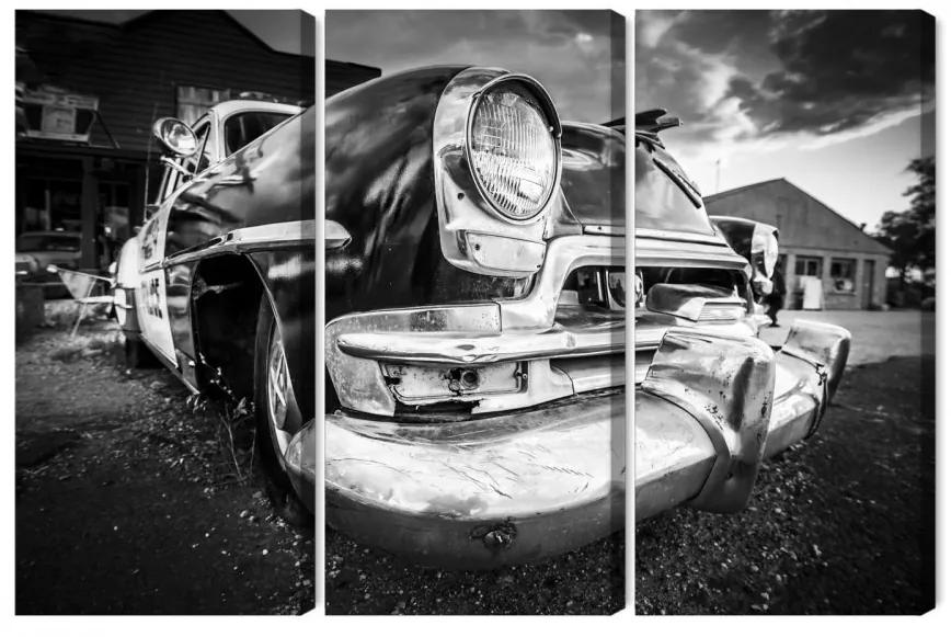 Vícedílný obraz Černobílé Americké Retro Auto Nedostatek Nedostatek Přírodní plátno 180x120