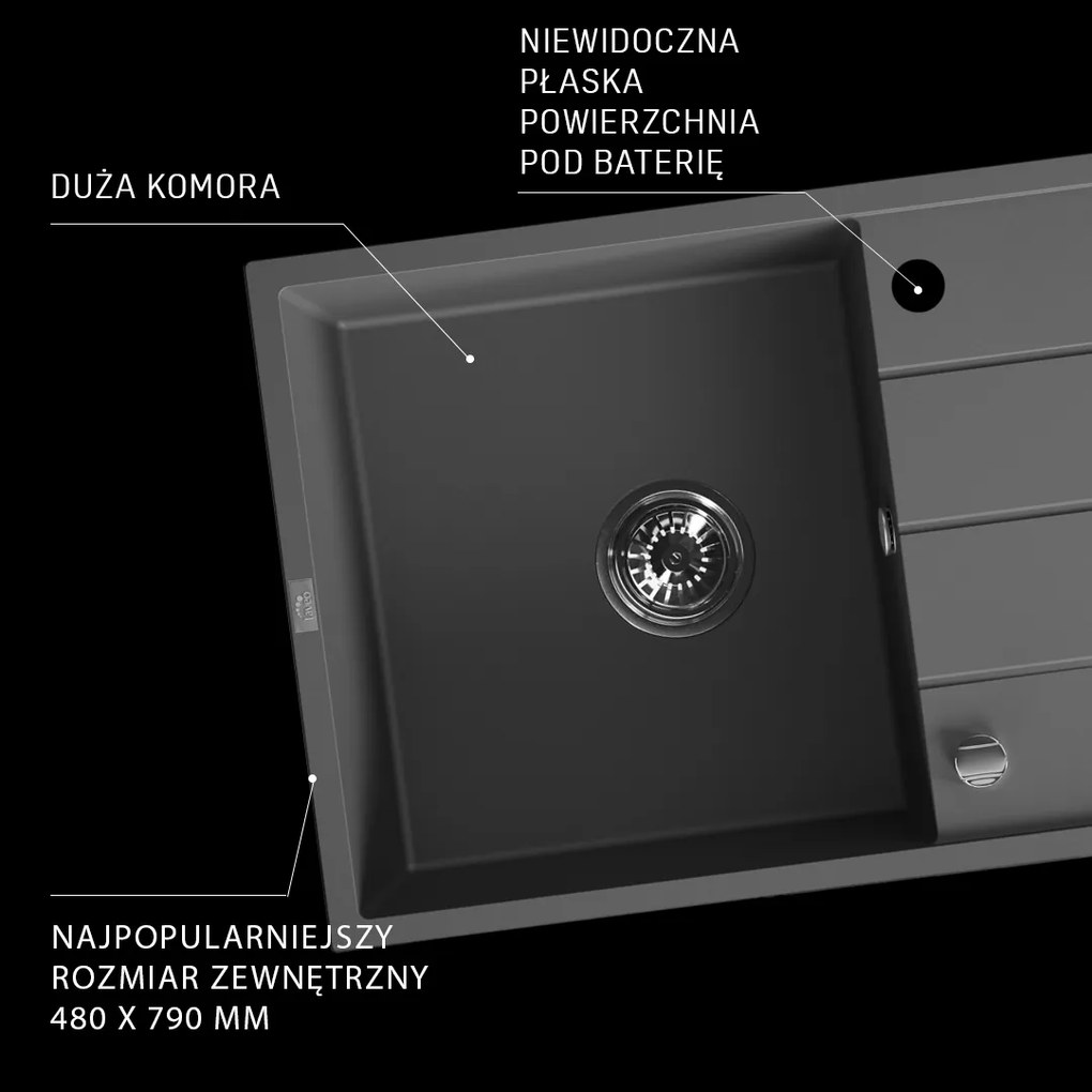 Laveo Dřez 1 komorový s odkapávačem Wolin – SPW_V11T, volcano grey