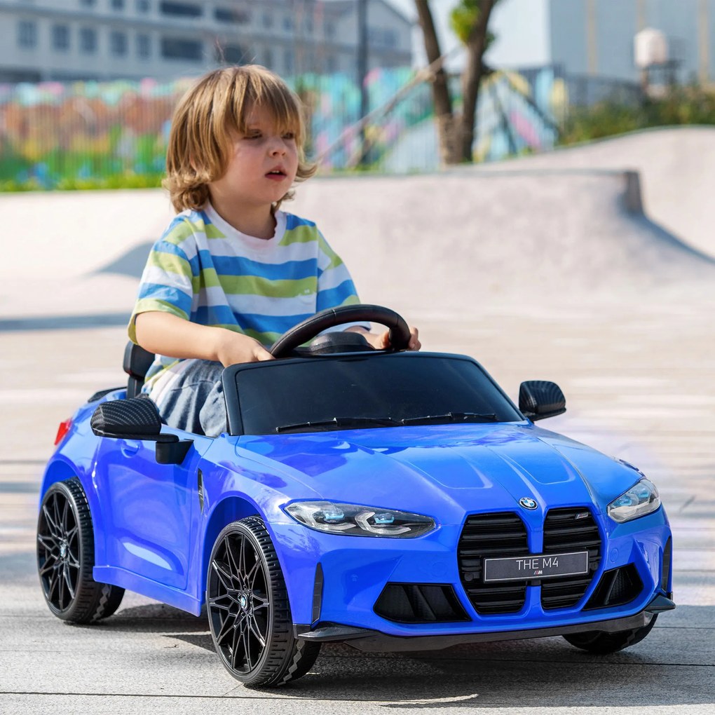 AIYAPLAY elektrické auto pro děti s licencí BMW M4, dálkové ovládání, klakson a světlomety, 108x69,5x51 cm, modrá
