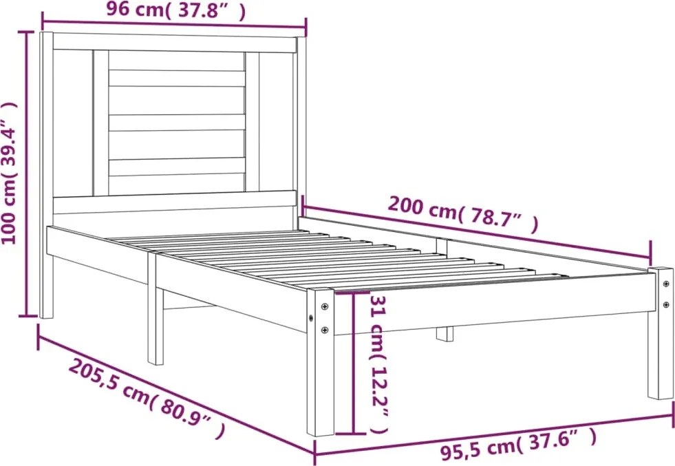 vidaXL Rám postele masivní borovice 90 x 200 cm [3104337] Barva: Přírodní