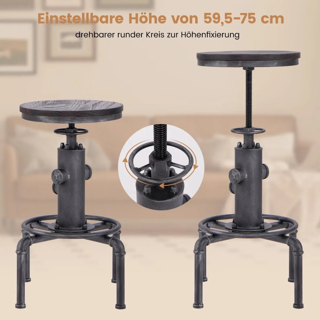 Costway Barová židle výškově nastavitelná 59,5-75 cm Barová židle vyrobená