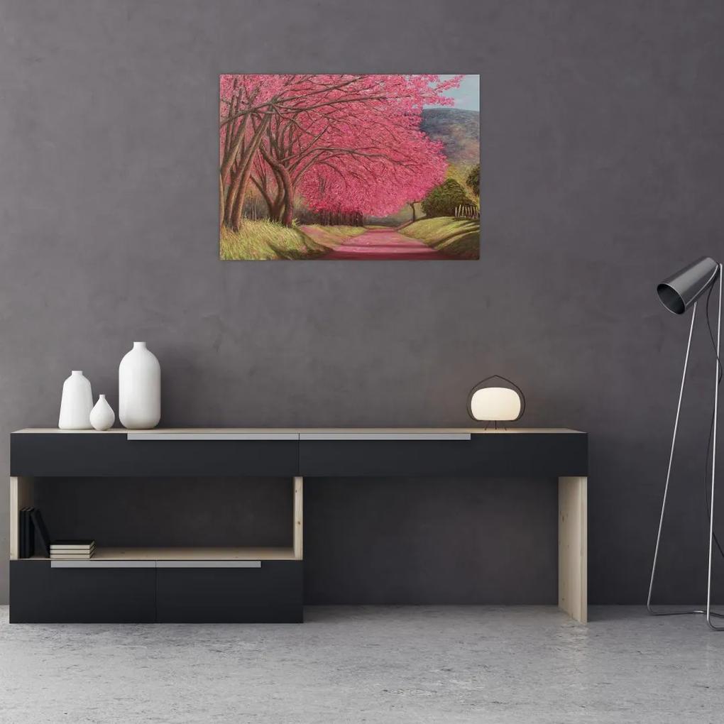 Skleněný obraz rozkvetlých stromů (70x50 cm)