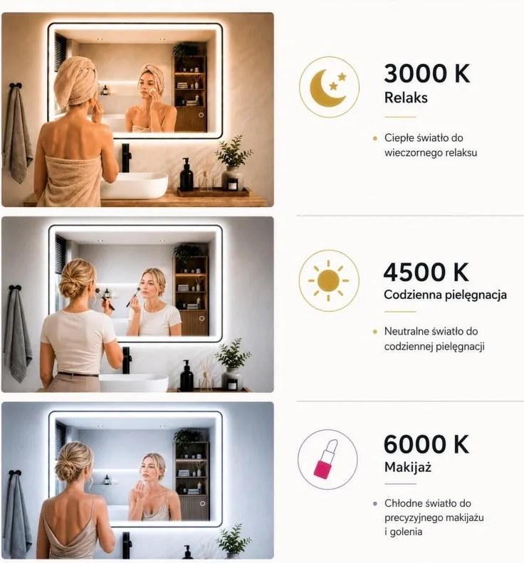 Erga Sari, LED zrcadlo v černém rámu s vyhříváním a dotykovým ovládáním, 80 × 60 cm, černá matná, ERG-YKA-MR.SARI-BLK-60X80