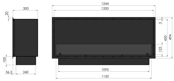 InFire - Vestavěný BIO krb 49,4x124,4 cm 6kW černá