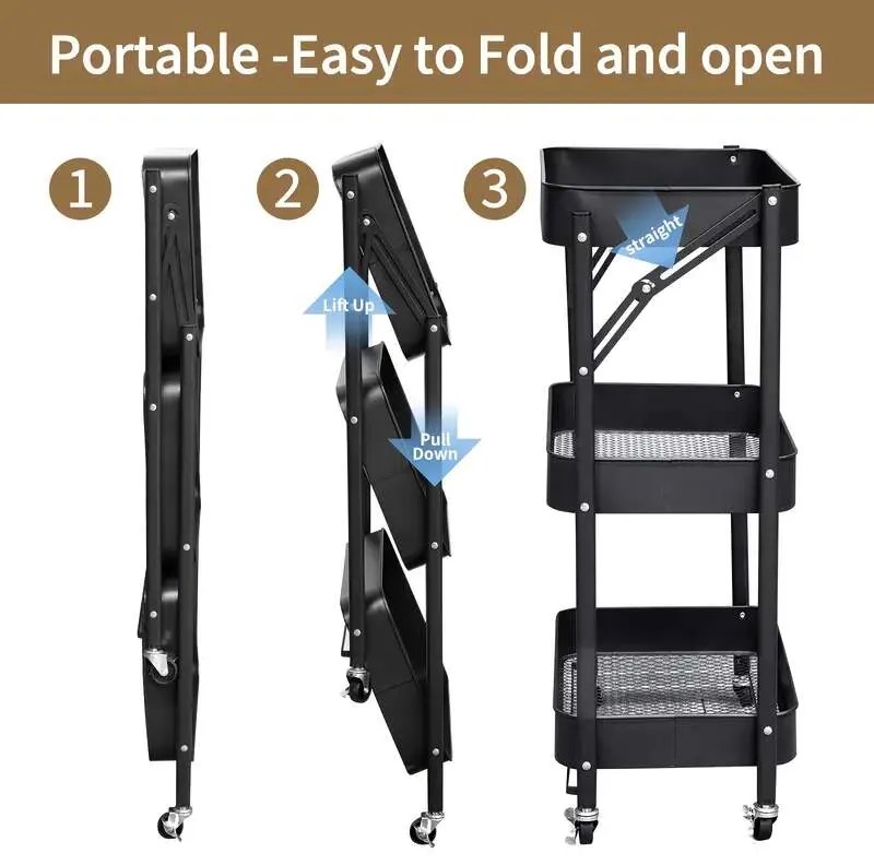 Servírovací stolek, skládací, kolečka, kov, černá, NoBi TOTENHAM