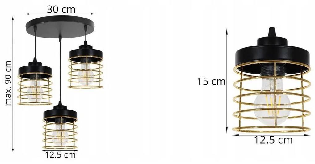 Závěsné svítidlo Rosti, 3x drátěné stínítko (výběr ze 2 barev), o, g