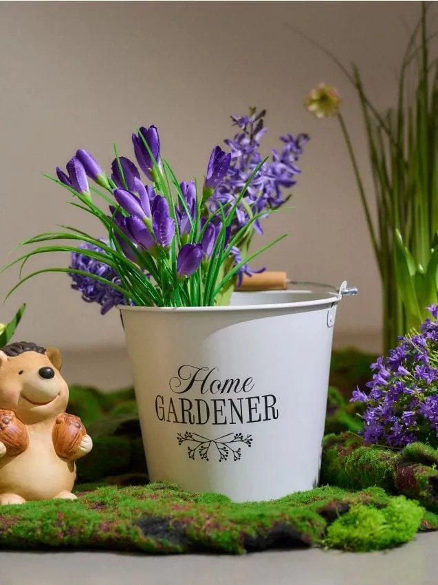 Sinsay - Kovový kbelík s uchem a nápisem Home Gardener - bílá