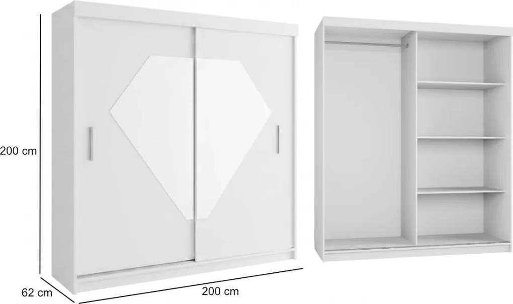 ARK Šatní skříň se zrcadlem DIANE, 200 cm