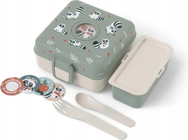 Dětský svačinový bento box na jídlo Snacky Monbento Green Raccoon