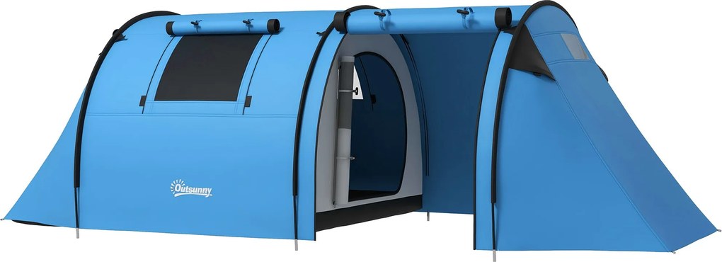 Outsunny rodinný stan pro 3 osoby — skládací lehký stan s dveřmi, okny a háčkem, přepravní vak, voděodolnost 3000 mm vodního sloupce, 470 x 220 x 150