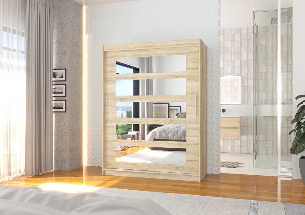 ADRK Furniture Skříň posuvná se zrcadlem MURANI 150 ADRK-SW-MUR-S-150