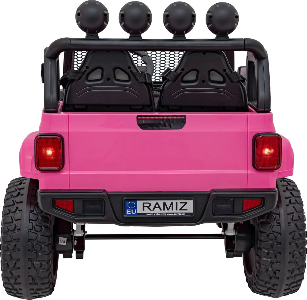 Ramiz Terénní auto OFF-ROAD 3.0 pro děti růžové + dálkové ovládání + pomalý start + pásy + LED a zvuky