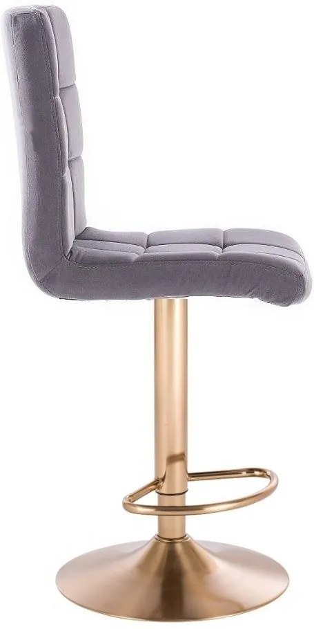 LuxuryForm DESIGN Barová židle TOLEDO VELUR na zlaté kulaté podstavě - tmavě šedá
