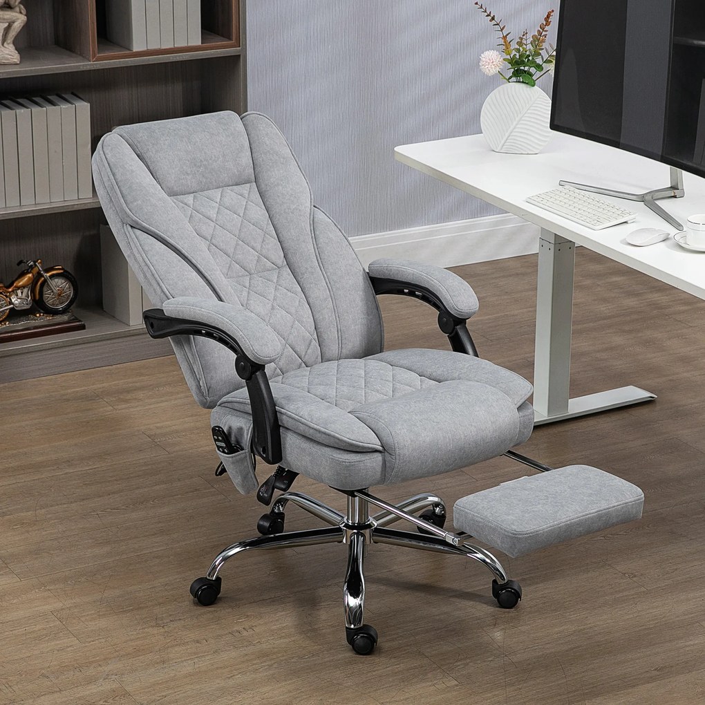 Vinsetto kancelářská židle s vibrační masáží, ergonomická kancelářská židle s funkcí sklápění a vytápěním, nastavitelná otočná židle s opěrkou na noh…