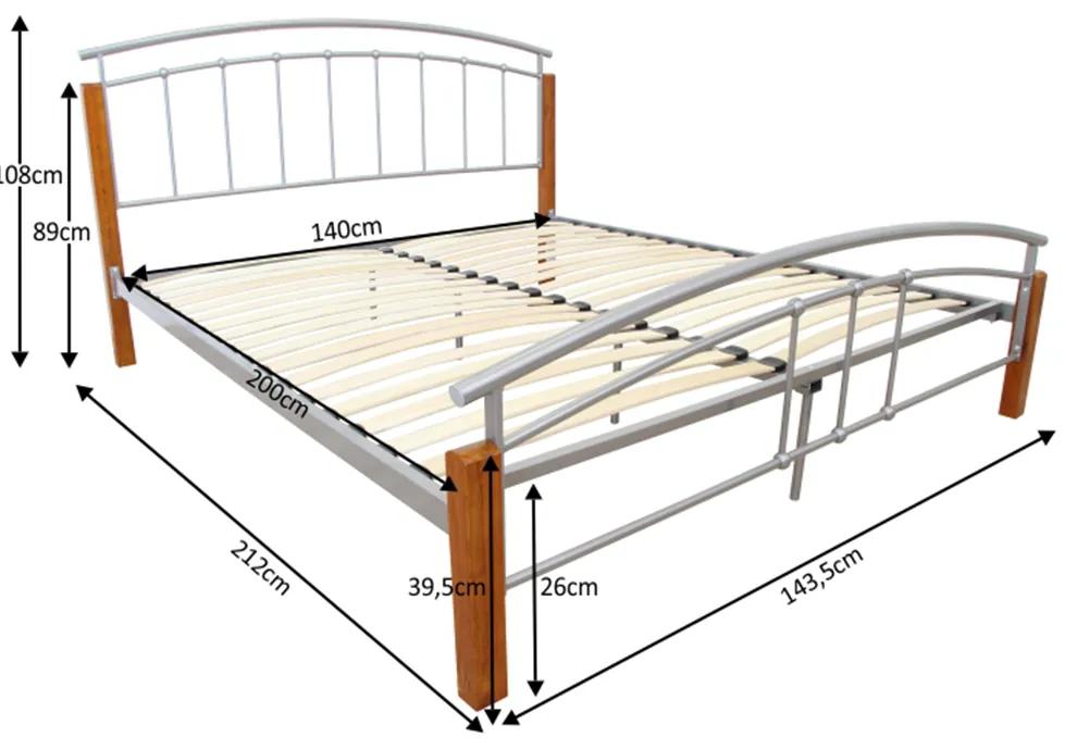 Kondela Manželská postel, dřevo olše/stříbrný kov, 140x200, MIRELA