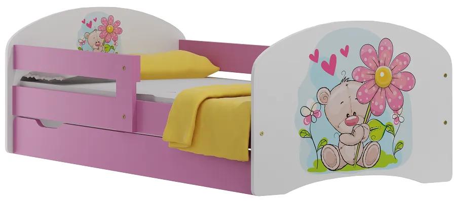 Dětská postel s motivem MEDVÍDEK  se zábranou Rozměr: 180x90, Matrace: bez matrace, Barevná kombinace: DUB CANYON / BÍLÁ