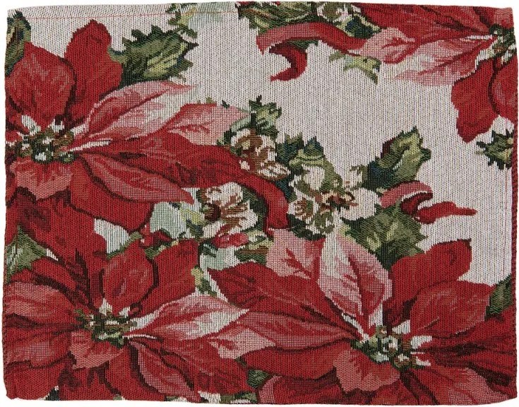 6ks béžovo-červené látkové prostírání s vánočními hvězdami - 33*45 cm