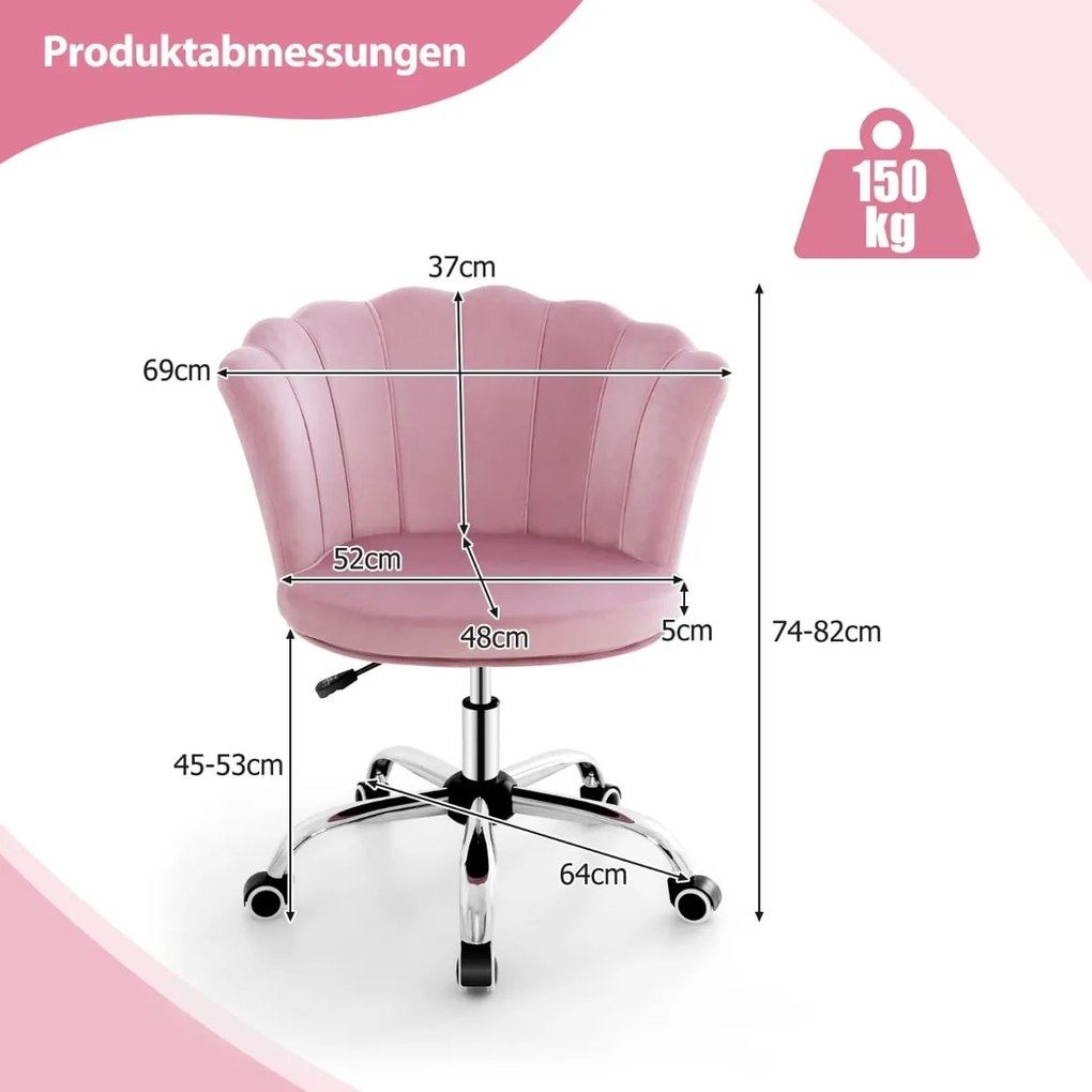 Costway Sametová kancelářská židle výškově nastavitelná s kolečky a ergonomická