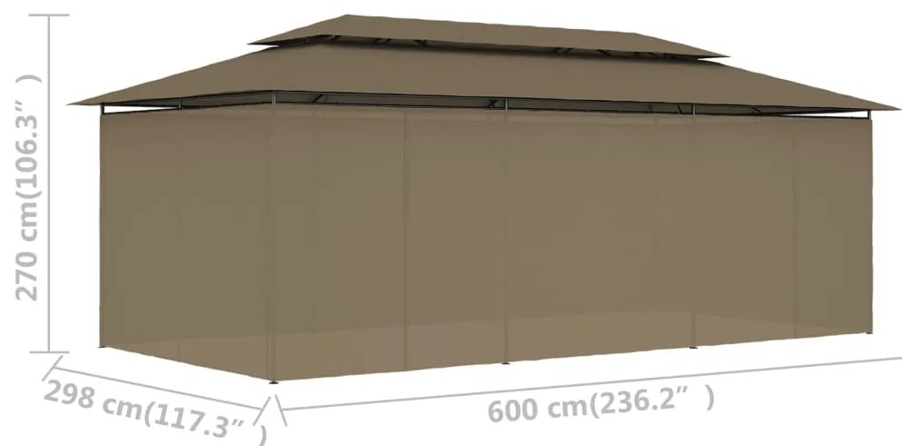 vidaXL Marketos Altán se závěsy 600 x 298 x 270 cm taupe 180 g/m²
